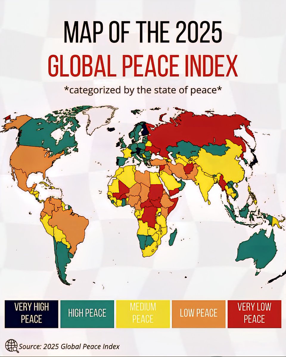 Top Countries for Peace in the Global Peace Index 2025 Map